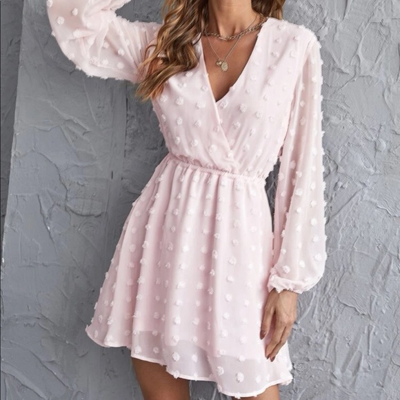 Dresses | Light Pink Lantern Sleeve Swiss Dot Dress Brand New | Poshmark